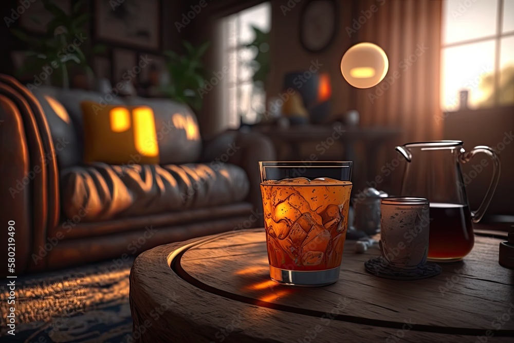 Concept of drinking at home after work. Iced Coffee backdrop in the ...