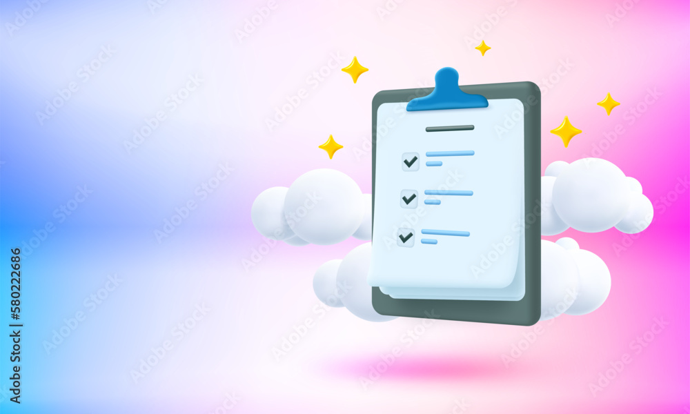 Survey questions list on the clipboard. Business report concept. 3d ...