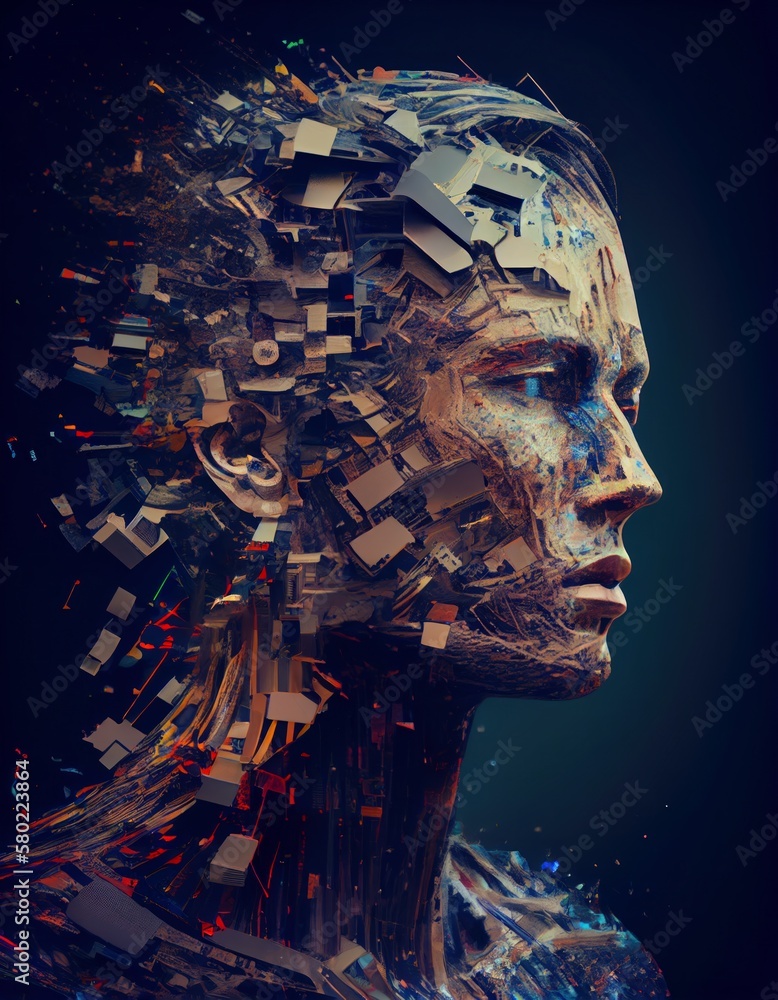 closeup person clock head portrait female android intricate abstract ...