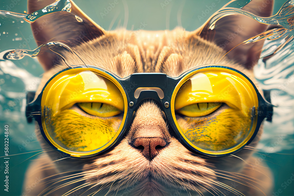 Cat With Goggles Swimming