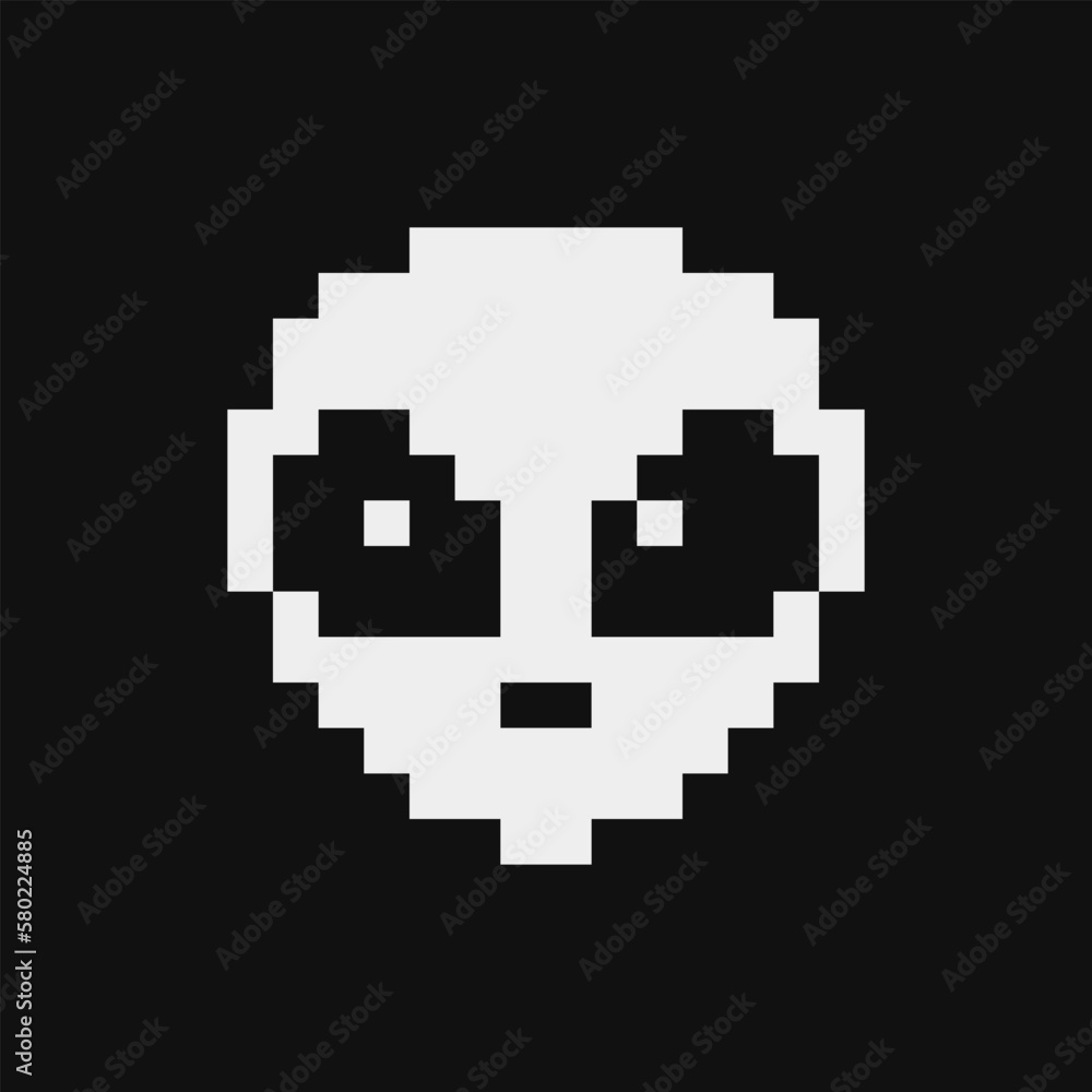 Extraterrestrial alien face or head symbol perfect pixel art icon. Logo ...