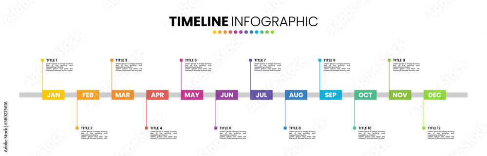 Timeline calendar infographic template 12 months, 1 year. Presentation ...