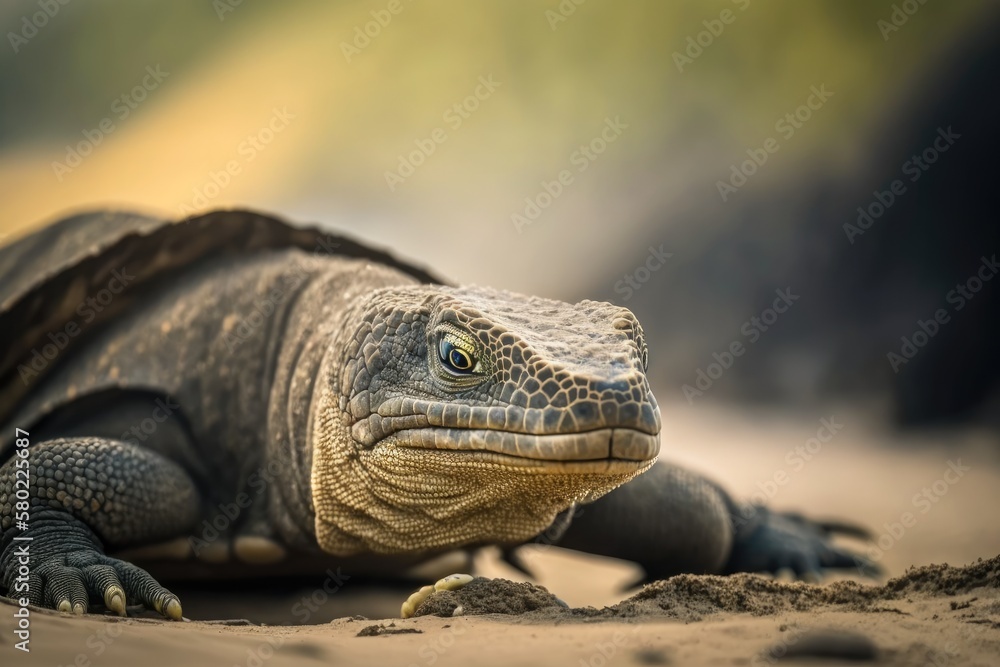 Komodo dragon or Komodo monitor lizard. A young monitor lizard on the ...