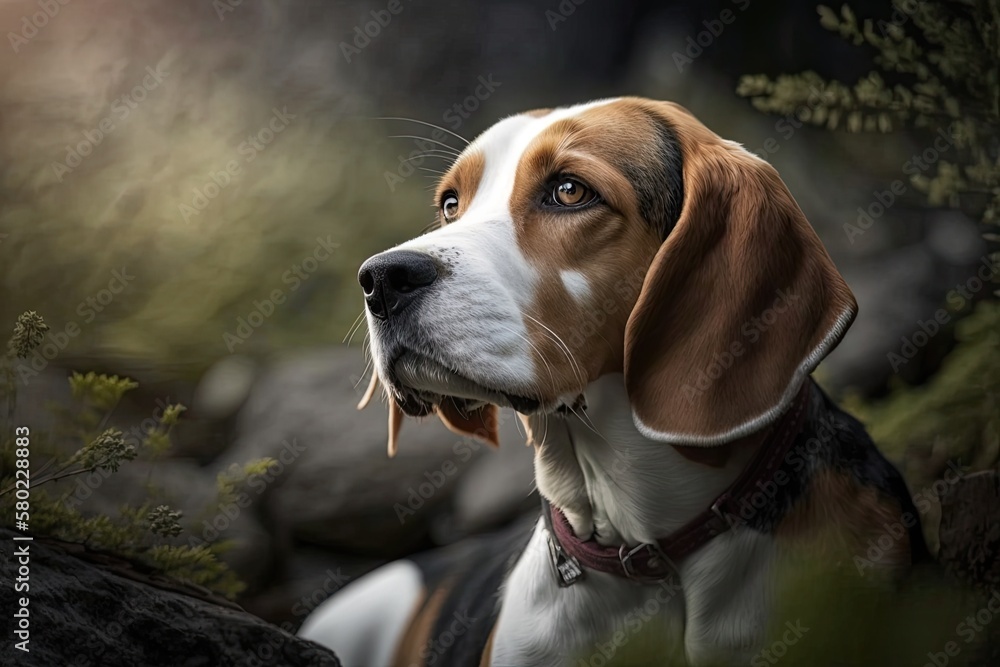 Dog in nature. Purebred beagle looking handsome. Regal dog in nature ...