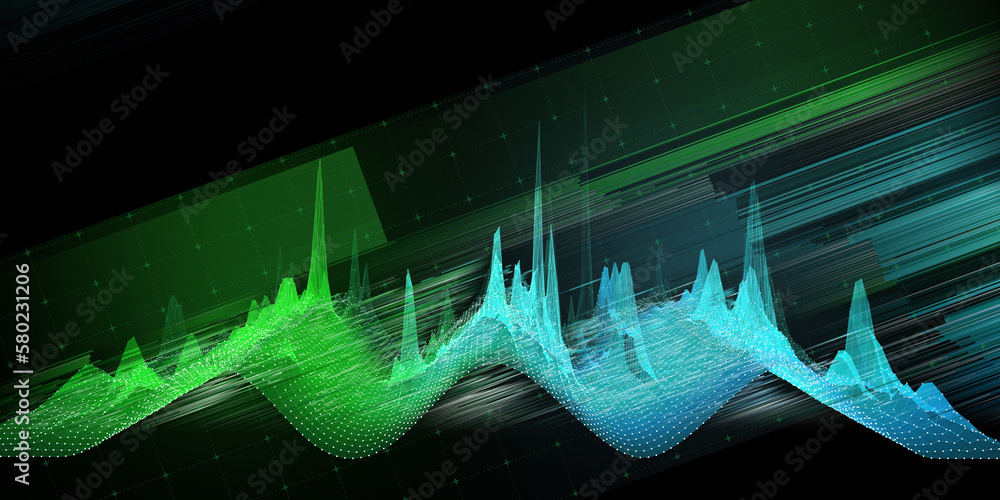 Abstract Background Noisy Graph Curved In A Sinusoid On Dark Technology Graph With Blurred