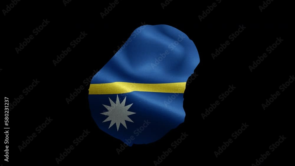 Vidéo Stock 4K waving national flag of Nauru on the map. Loop alpha channel seamless Nauruan ...