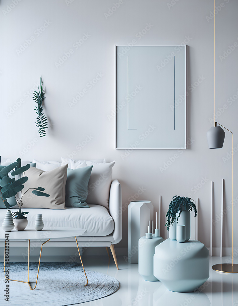 3D illustration of an interior background designed in light pastel ...