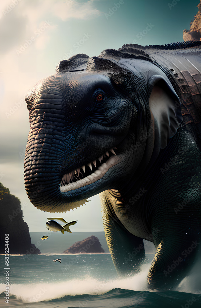 Makara - a sea creature with the head of a crocodile, trunk of an ...