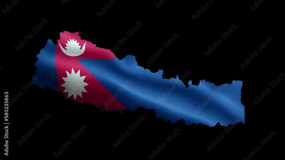4K waving national flag of Nepal on the map. Loop alpha channel seamless Nepalese flag on ...