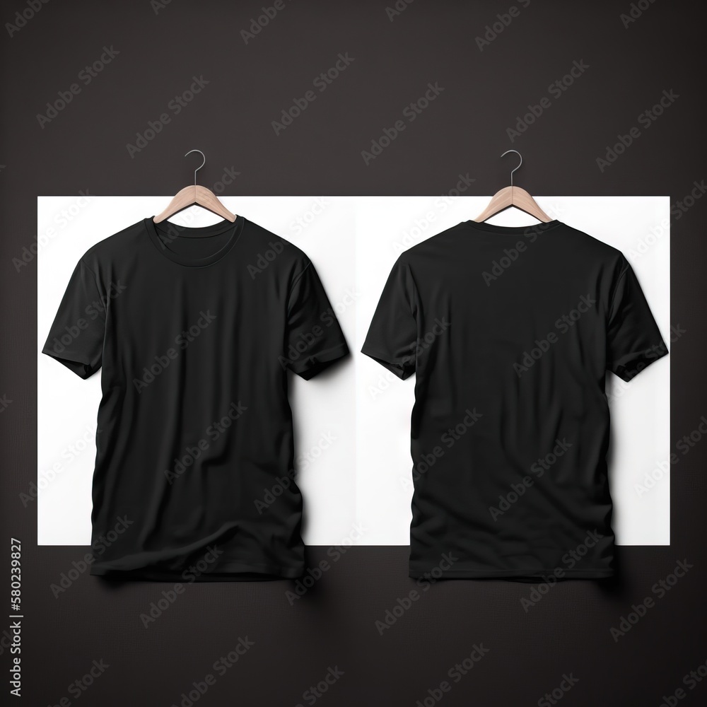 Men's black blank T-shirt template, T-shirt mockup, natural shape on ...