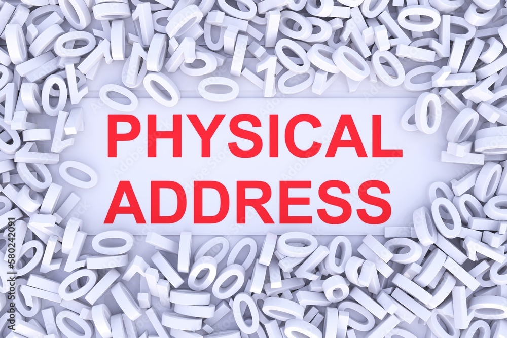 PHYSICAL ADDRESS concept scattered binary code 3D illustration Stock ...
