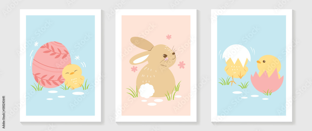 Cute comic easter wall art vector set. Collection with adorable hand ...