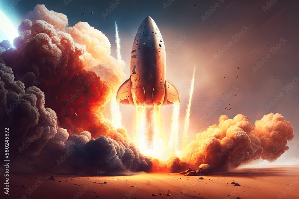 A spaceship blasts off on a trip to the red planet. The rocket blasted ...