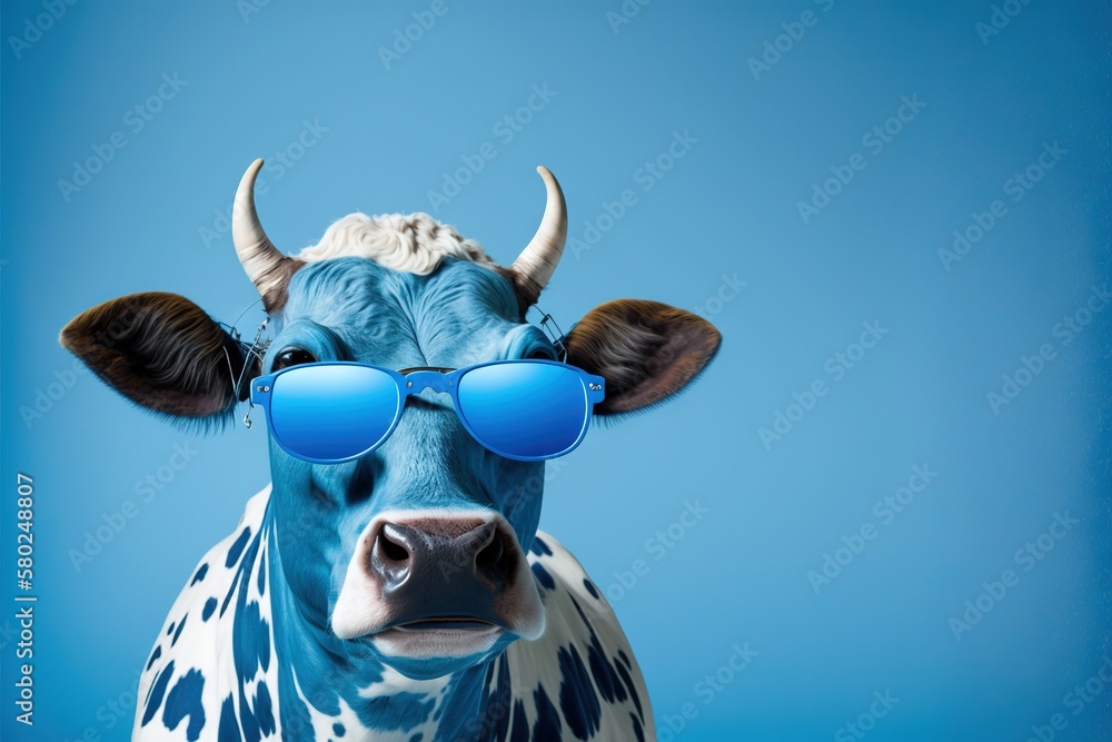 Super funny cow in sunglasses isolated on colored background. Printable ...