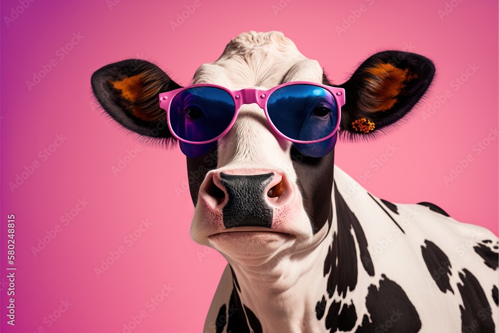Super funny cow in sunglasses isolated on colored background. Printable ...