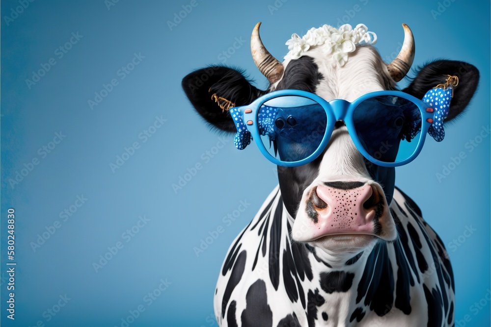 Super funny cow in sunglasses isolated on colored background. Printable ...