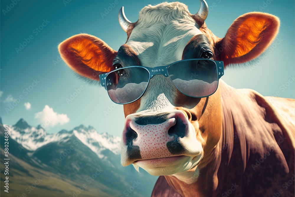 Super funny cow in sunglasses isolated on colored background. Printable ...