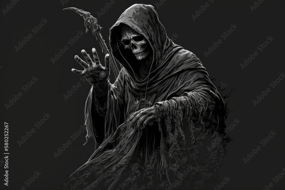 Possibility of copy placement over a black backdrop featuring the Grim ...