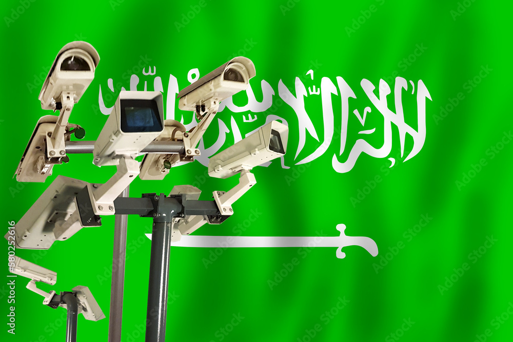 Saudi CCTV camera on the flag of Saudi Arabia Surveillance, security ...