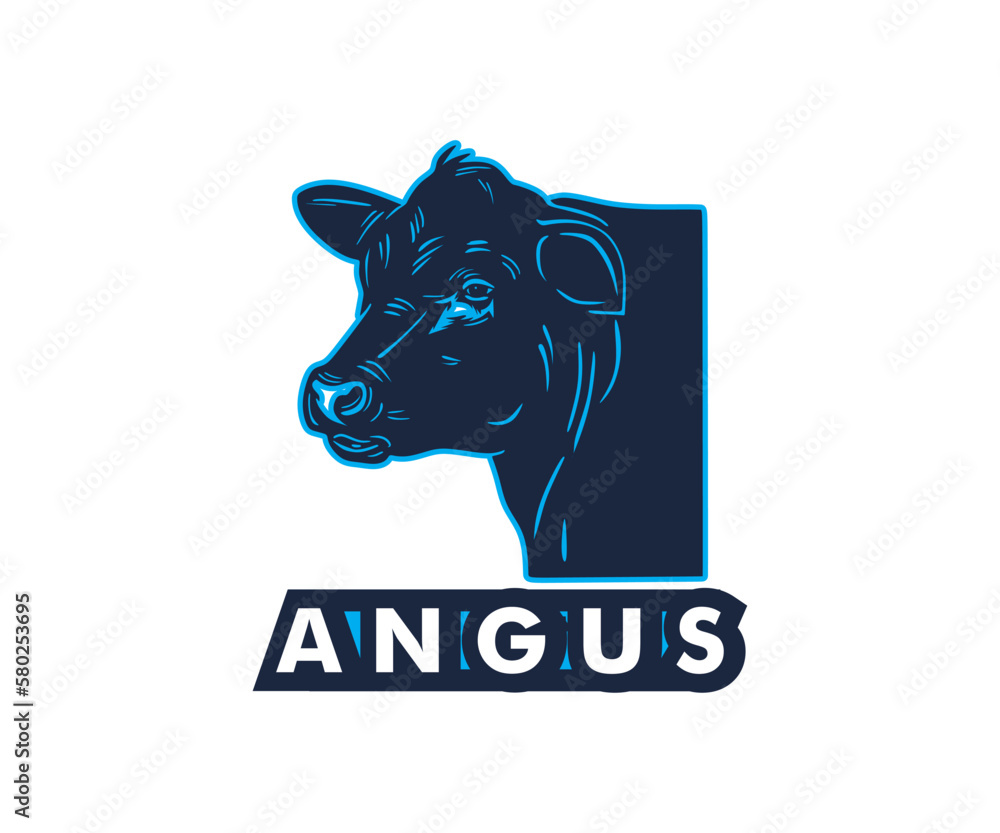 STRONG AND POWER CATTLE FACE LOGO, silhouette of big angus head vector ...