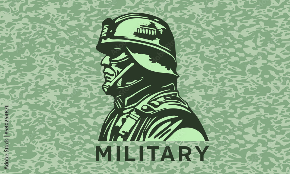 Vector green modern military soldier infantryman in profile on a ...
