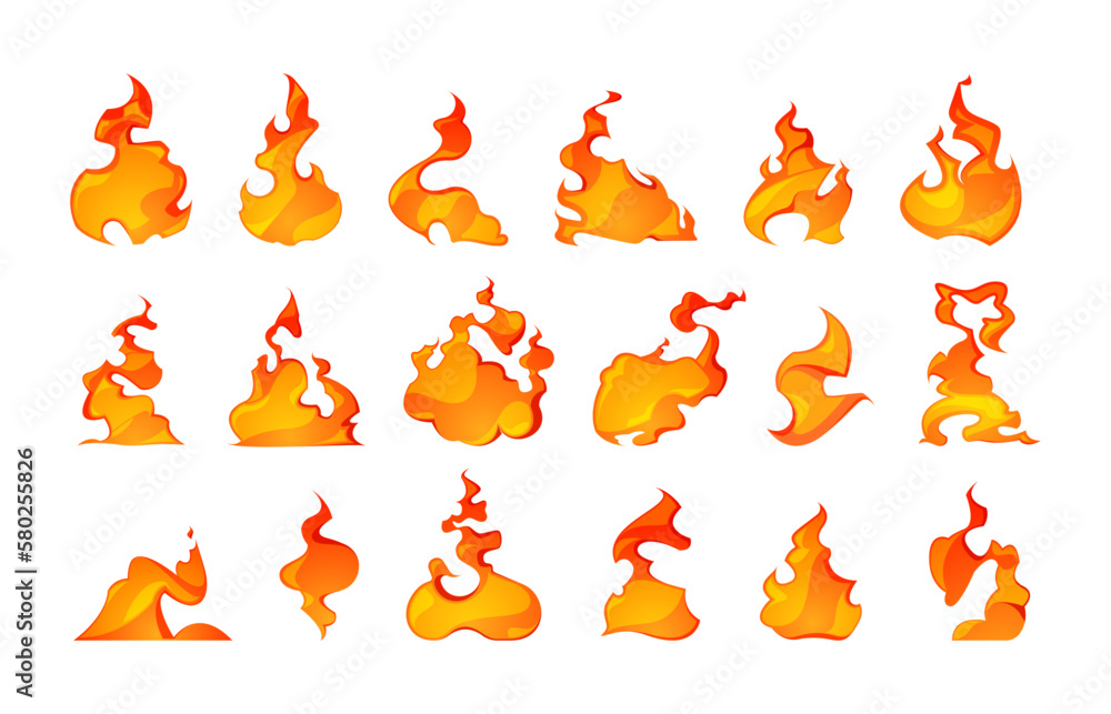 Cartoon fire flame. Heat explosion danger energy blazing ignition, fire ...