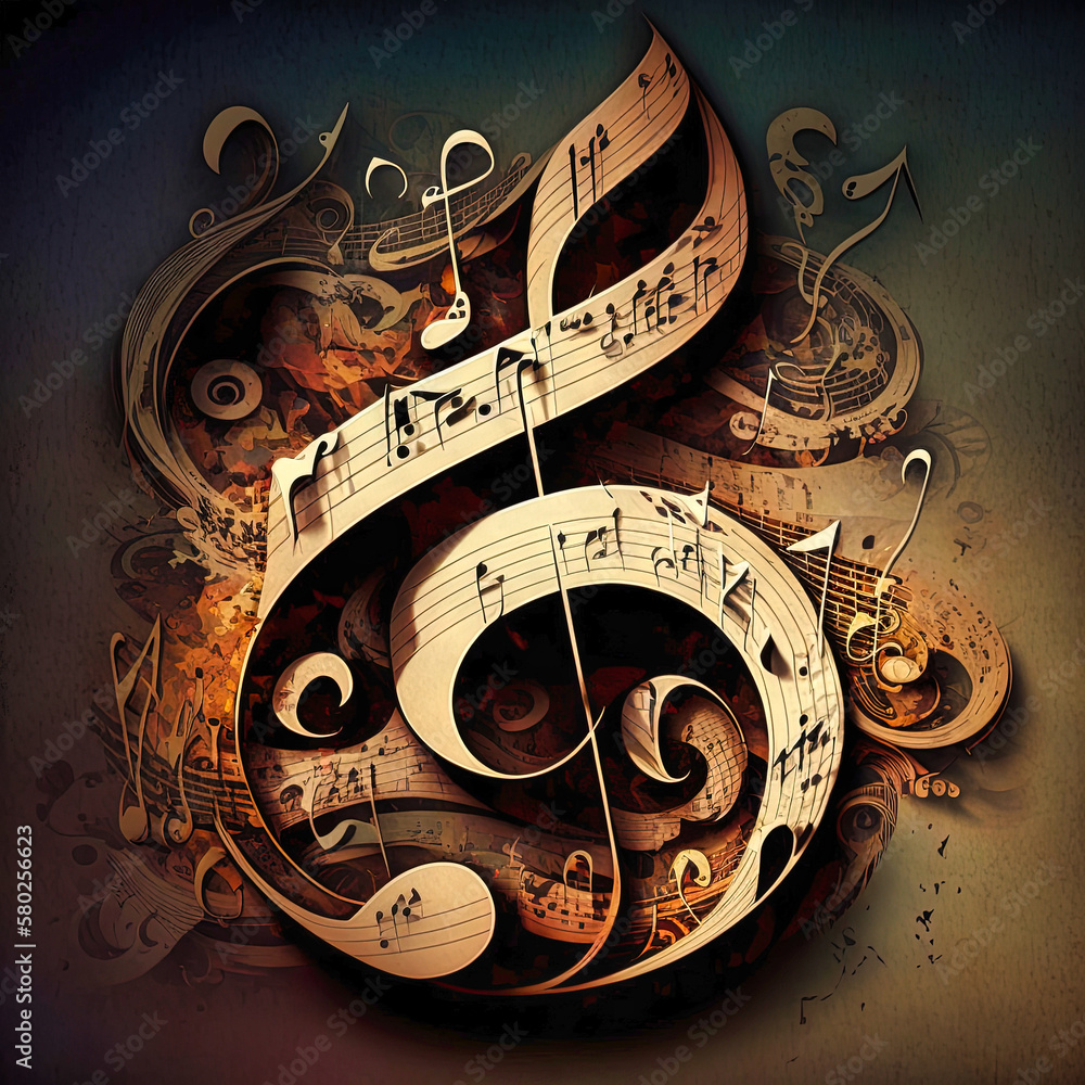 Music graphite poster, treble clef and notes. Background, wallpaper ...