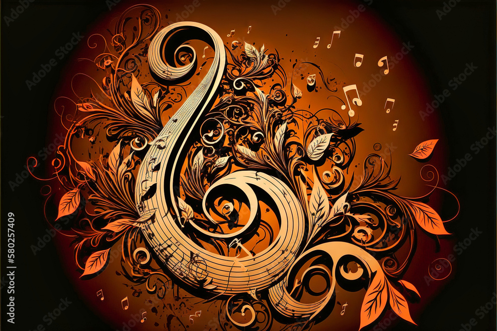 Music graphite poster, treble clef and notes. Background, wallpaper ...