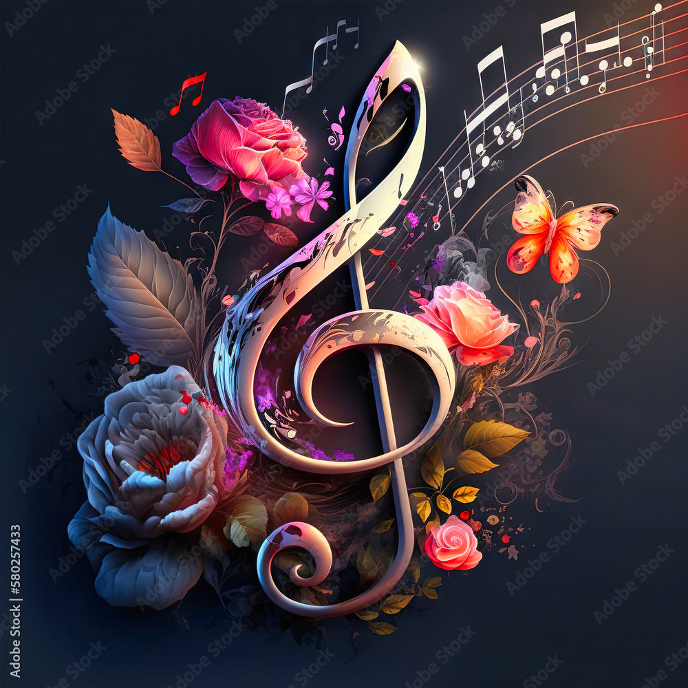Music graphite poster, treble clef and notes. background, wallpaper ...