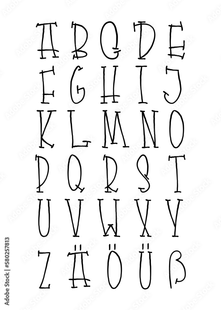 Hand drawn alphabet german ABC set. Deutsch letters isolated on white ...