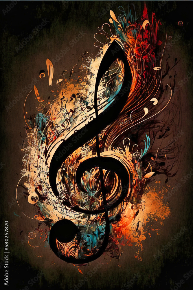 Music graphite poster, treble clef and notes. background, wallpaper ...