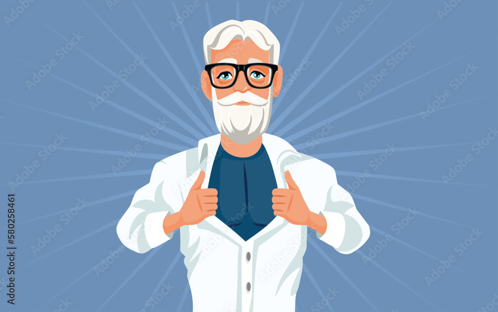 Senior Man Revealing Superhero Costume under the Shirt Vector Cartoon ...