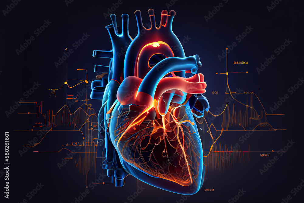 Anatomy of human heart on ecg medical background. Generative Ai Stock ...