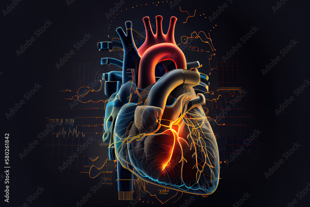 Anatomy of human heart on ecg medical background. Generative Ai Stock ...