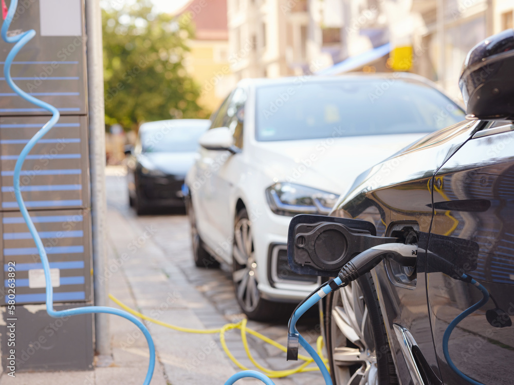Munich, Germany - August 5, 2022 : Electric car with opened charging ...