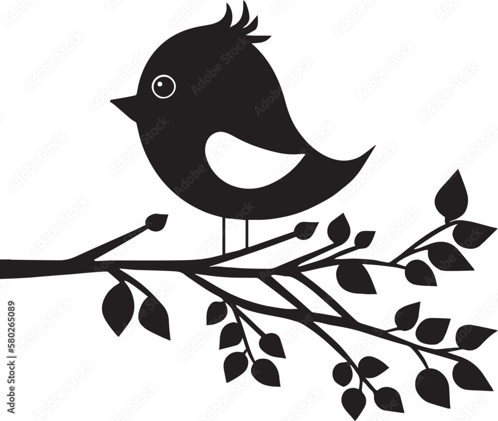 Cartoon bird on a branch Vector illustration, SVG Stock Vector | Adobe ...