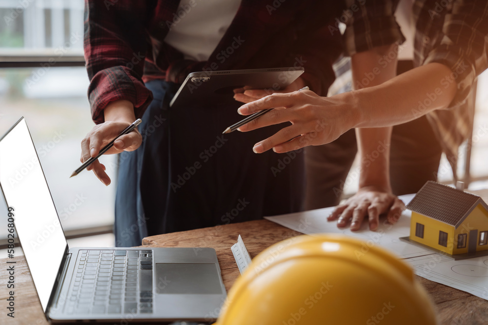 Person's engineer Hand Drawing Plan On Blue Print with architect ...