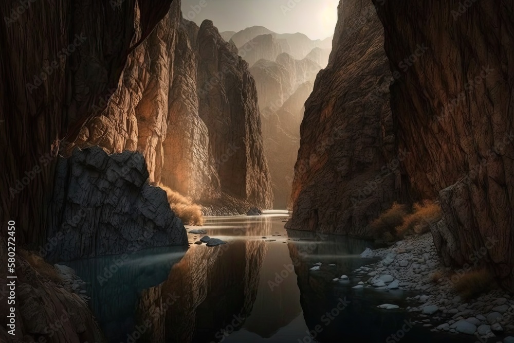 Morning light in a foreboding gorge. The Karasu River carved out the ...