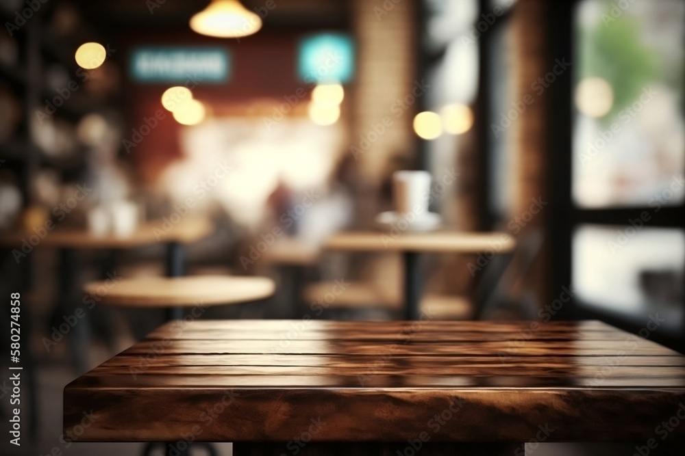 Blurred Coffee Shop Background. Space table for product in classic ...
