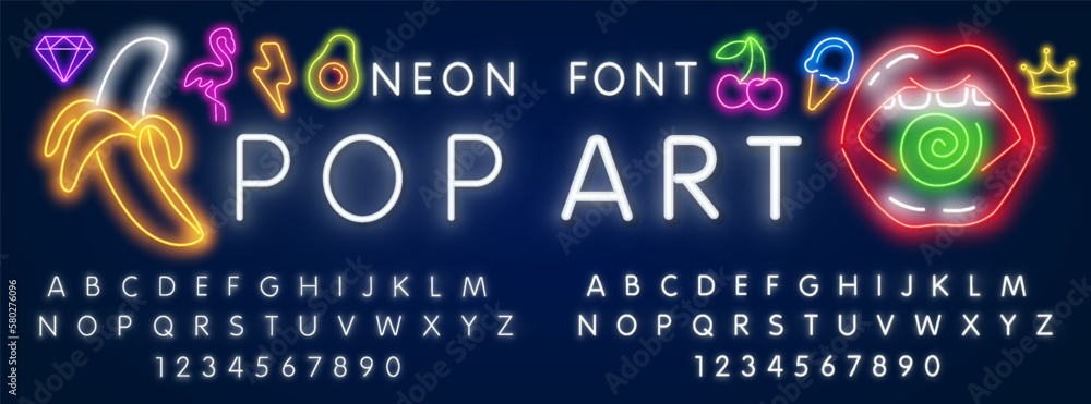 modern neon alphabet. glowing bright 3d double pop neon text effect ...
