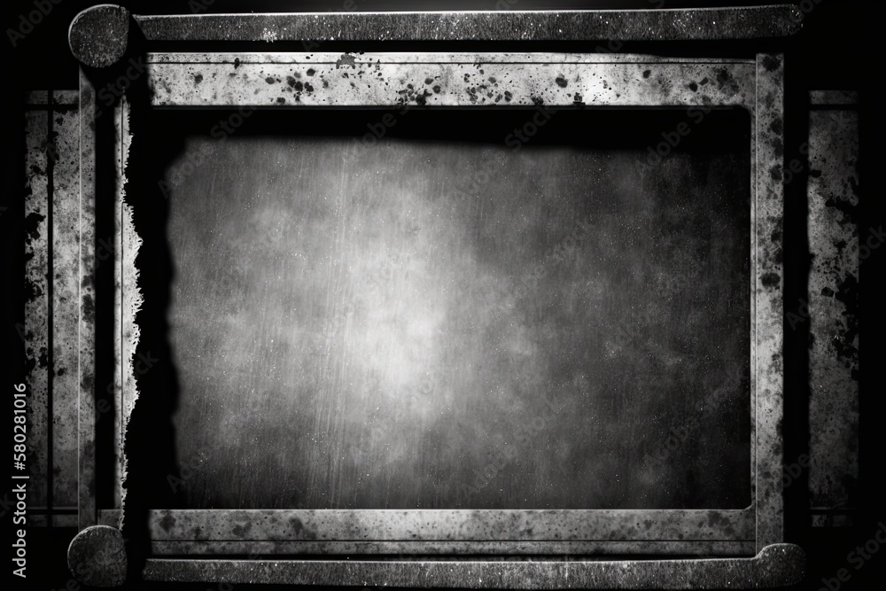 Border of a grungy, empty film frame. Black and white vintage 8k 16 9 ...