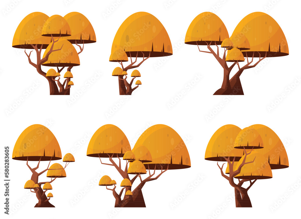 Colorful cartoon tree collection isolated on white. Forest trees vector ...