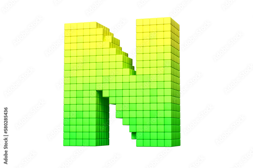 Illustrazione Stock Pixel art typeface letter N in yellow to green ...