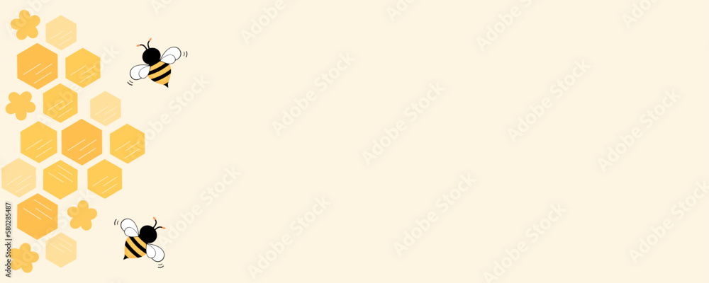 Beehive honey sign with hexagon grid cells, bee cartoons and cute ...