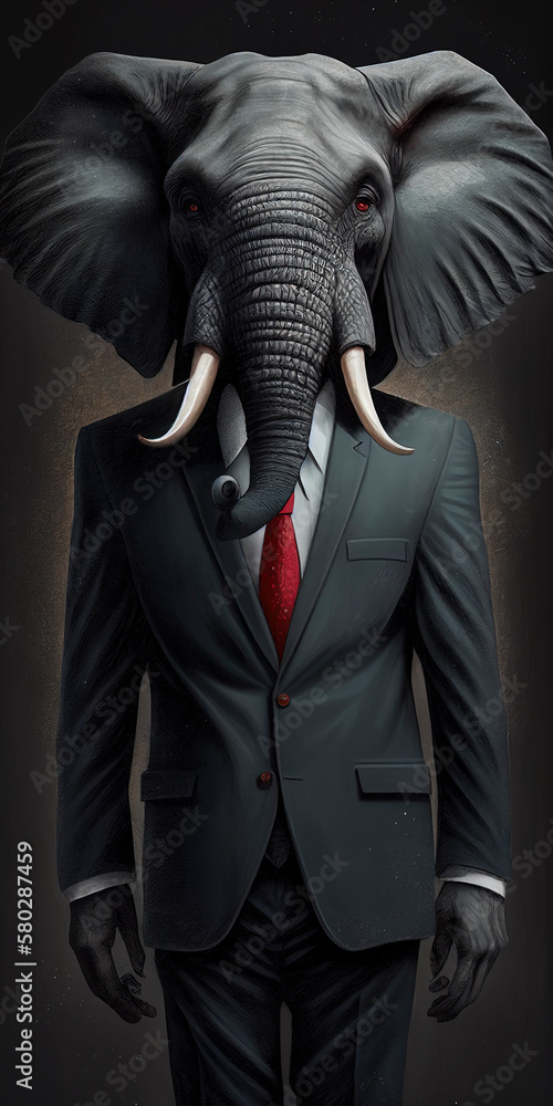 Elephant with red eyes and evil face dressed as a businessman created ...