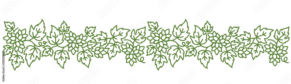 Humulus, hop floral ornament. Thick line pattern background. Editable ...