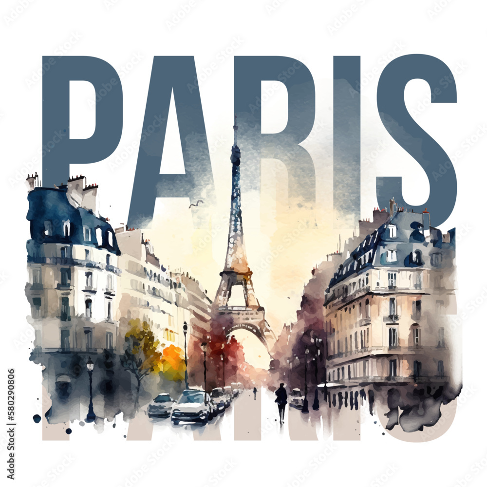 Poster Paris watercolor eiffel t-shirt or poster design, france elf ...