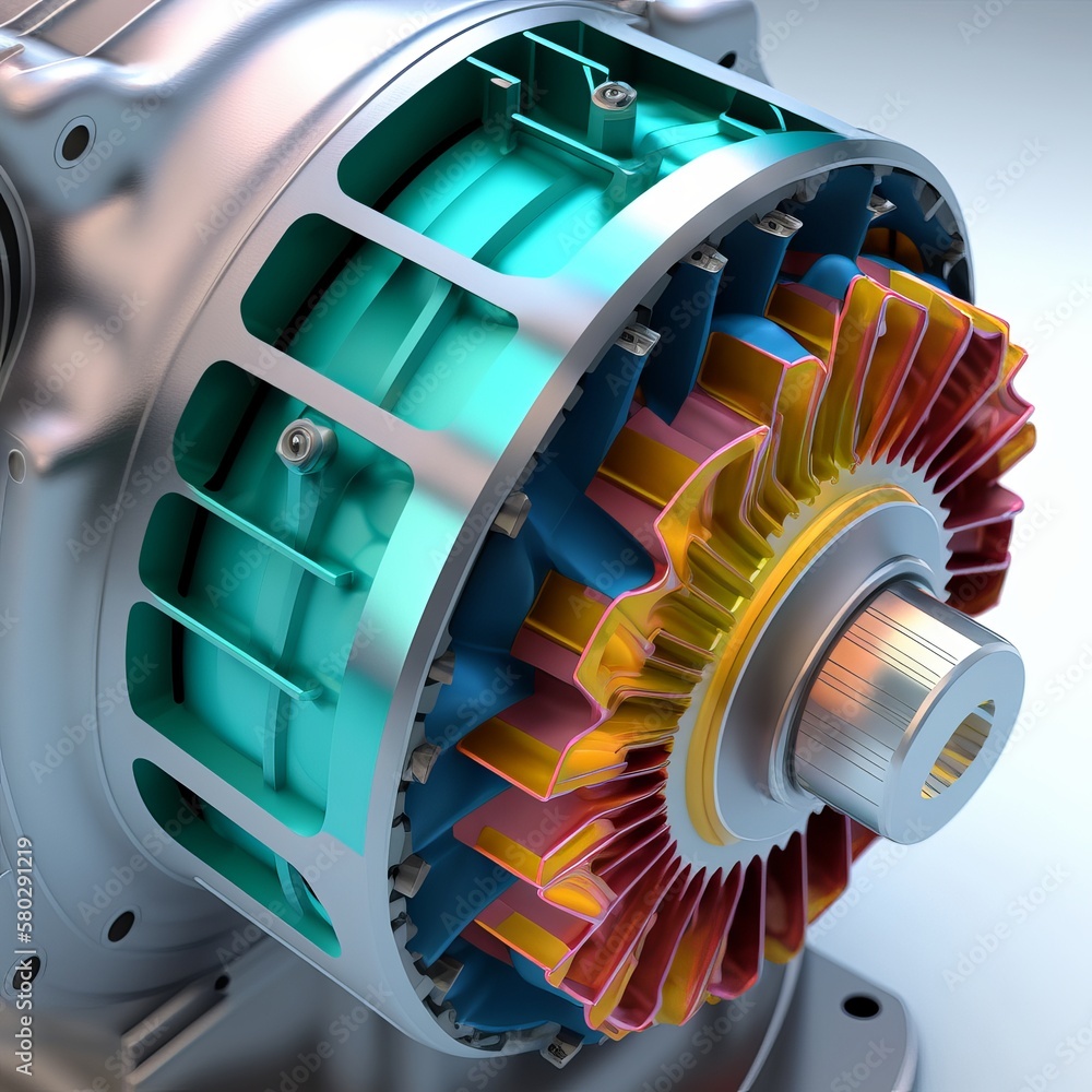 finite element analysis, 3D Illustration, electric motor component with ...