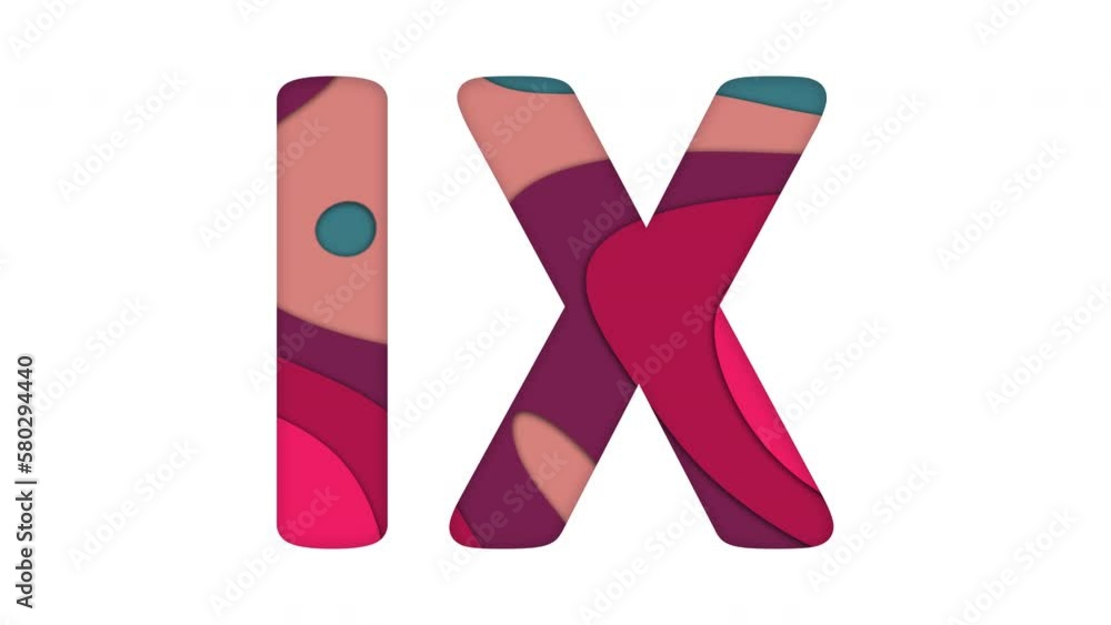 Multi-colored inscription Roman numerals IX with colored spots floating ...