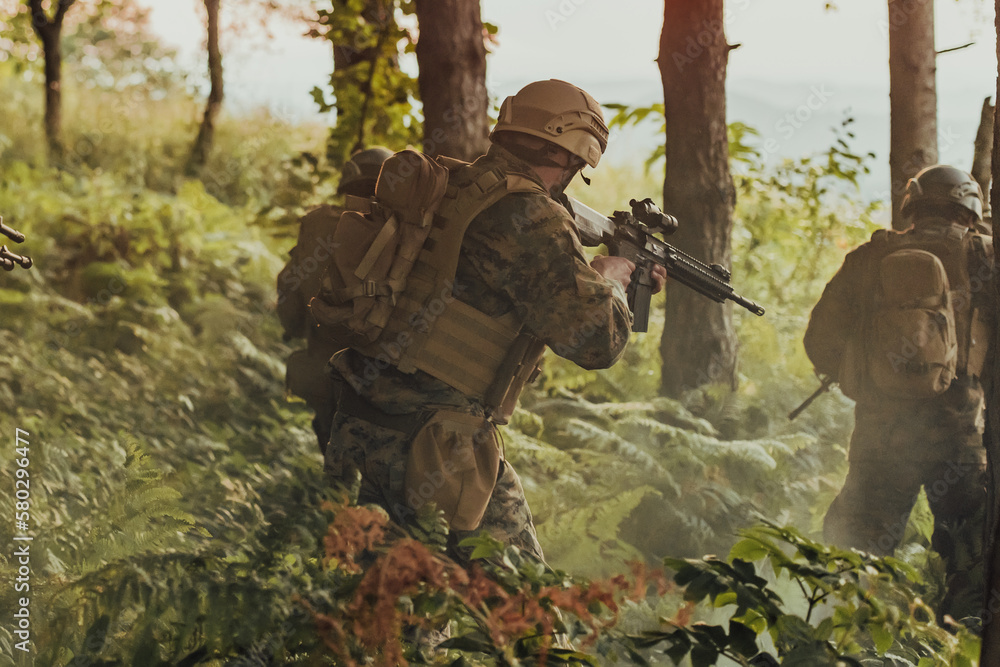A group of modern warfare soldiers is fighting a war in dangerous ...